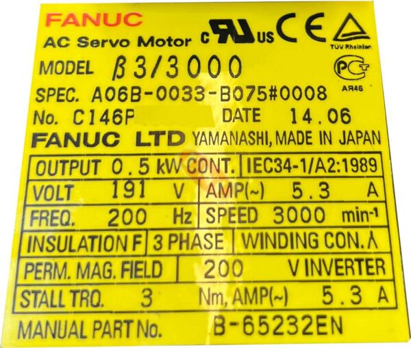 A06B-0033-B075#0008 Fanuc BETA Motor | DNC
